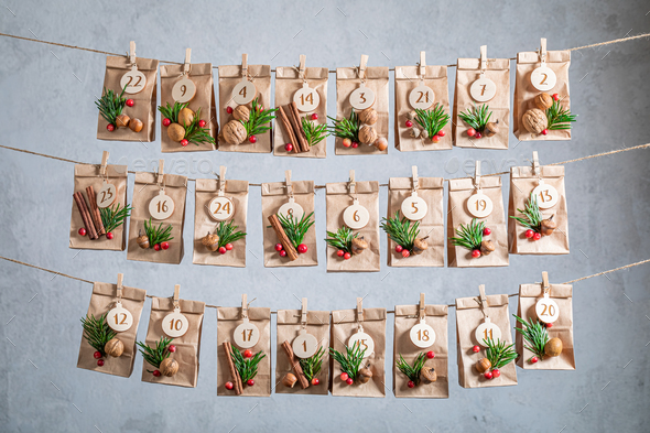Unique Advent Calendar for Christmas hanging on a string Stock Photo by ...