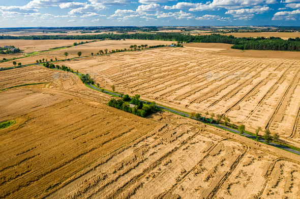 Aerial view of terrible field damaged by storm in summer Stock Photo by ...