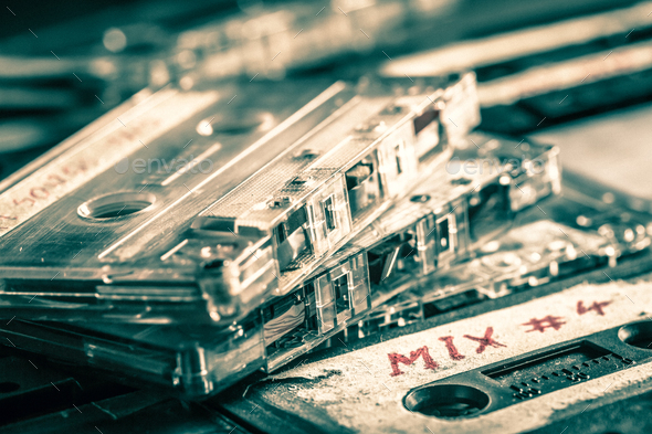 Closeup of classic stack of audio cassettes Stock Photo by Shaiith