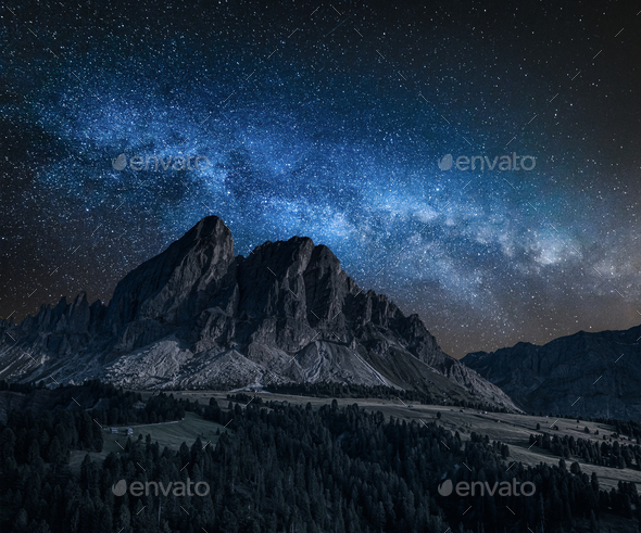 Milky way over Passo delle Erbe in Dolomites Stock Photo by Shaiith