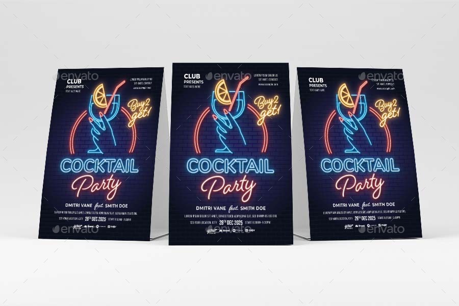 Neon Cocktail Party Flyer Template, Print Templates | GraphicRiver