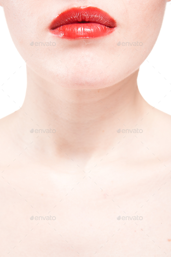 closeup of beautiful red lips on white background Stock Photo by ...
