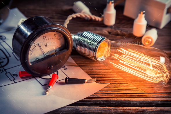 Study of electric current in the physics laboratory Stock Photo by Shaiith