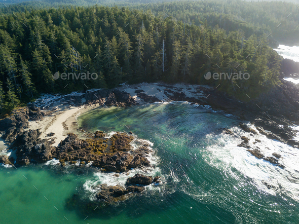 Pacific Ocean Coast. Canadian Nature Background. Aerial Stock Photo by ...
