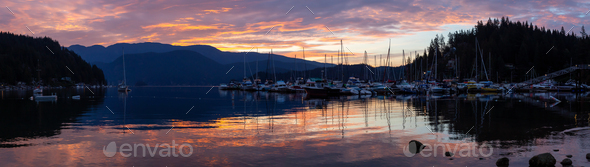 Deep Cove during a colorful summer sunrise. Nature Background Stock ...