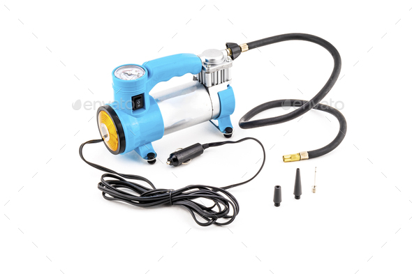 Car auto air compressor for travel isolated on white background Stock ...