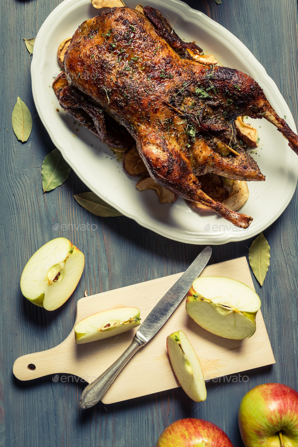 Christmas duck roasted in the traditional way Stock Photo by Shaiith