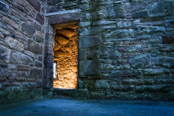 Lighted dorway to the medieval castle Stock Photo by Shaiith | PhotoDune