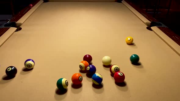 American Billiards break pool table close up under white light., Stock ...