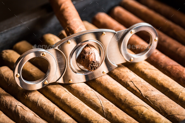 Cutting off cigar tip on cigars pile Stock Photo by Shaiith | PhotoDune