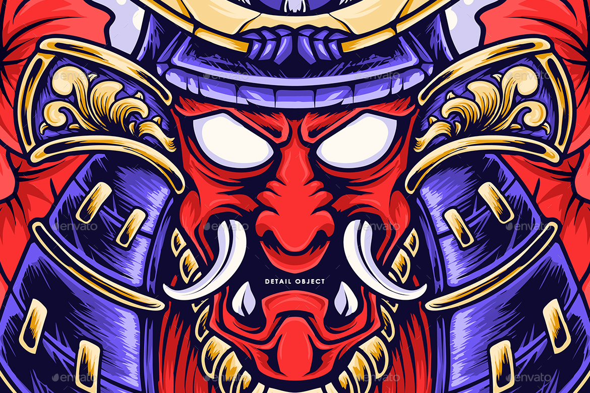 Japanese Red Oni Samurai, Vectors | GraphicRiver
