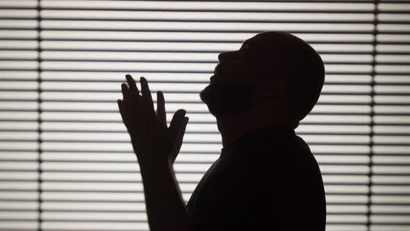 Shadow of Crying Man Closeup Silhouette of Depressed Male Person on ...