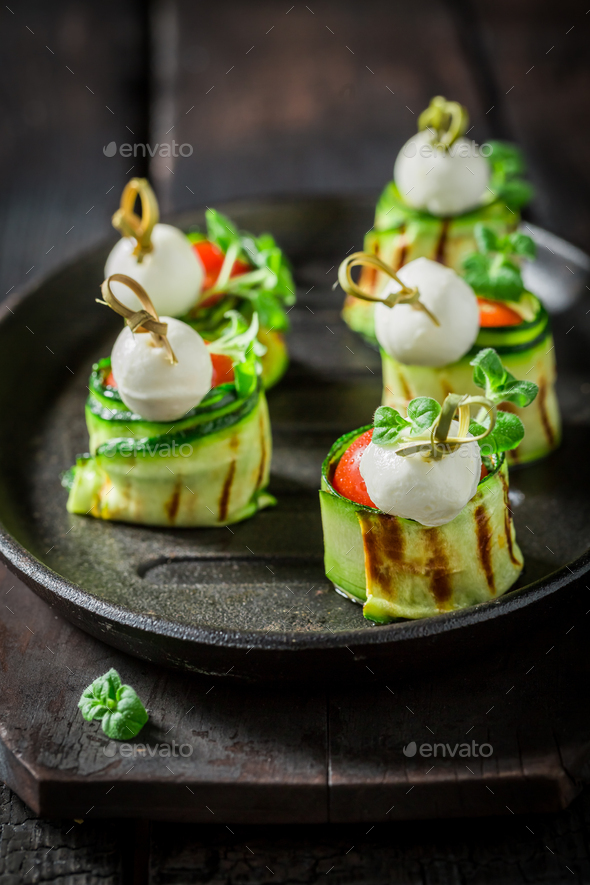 Tasty various finger food with fresh ingredients for snack Stock Photo ...