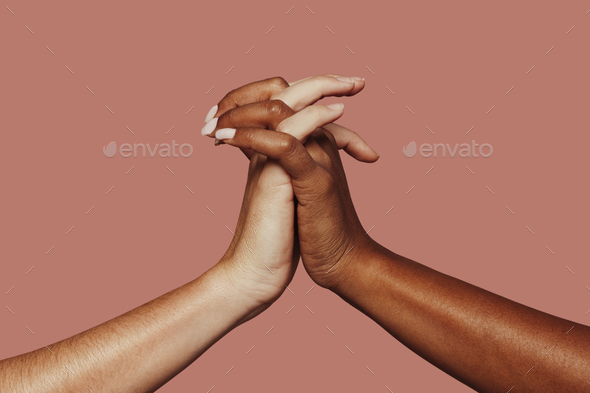 Close up multiracial black and white hands holding each other Stock ...