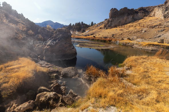 View of natural Hot Springs at Hot Creek Geological Site Stock Photo by ...