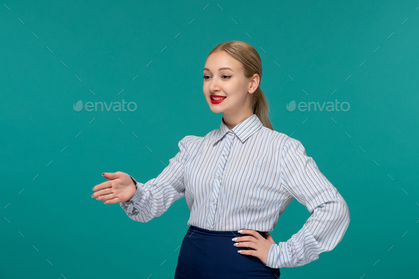 business lady young cute girl in office outfit giving handshake Stock ...