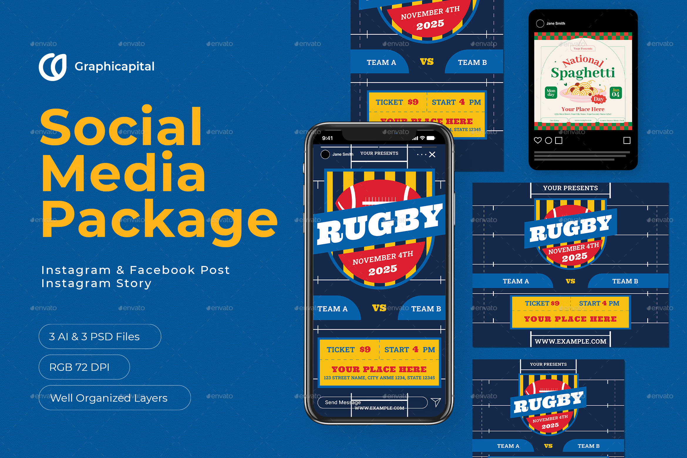 Rugby Social Media Package, Web Elements | GraphicRiver