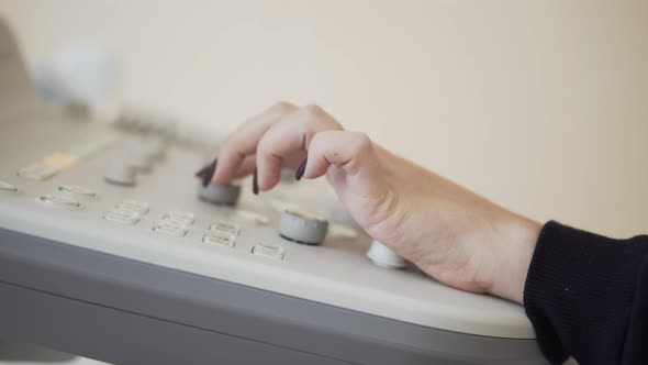 Ultrasound Device Keyboard Hands of Unrecognizable Doctor Working with ...