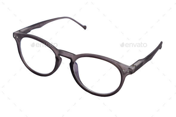 gray eye glasses isolated on white background Stock Photo by demopicture