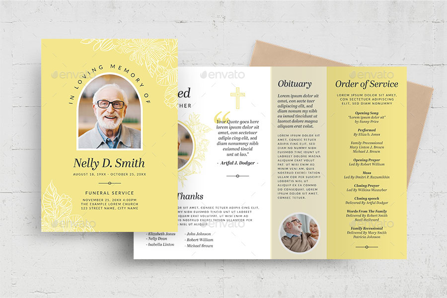 Yellow Funeral Program Template, Print Templates | GraphicRiver