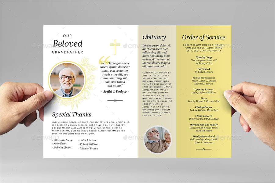 Yellow Funeral Program Template, Print Templates | GraphicRiver