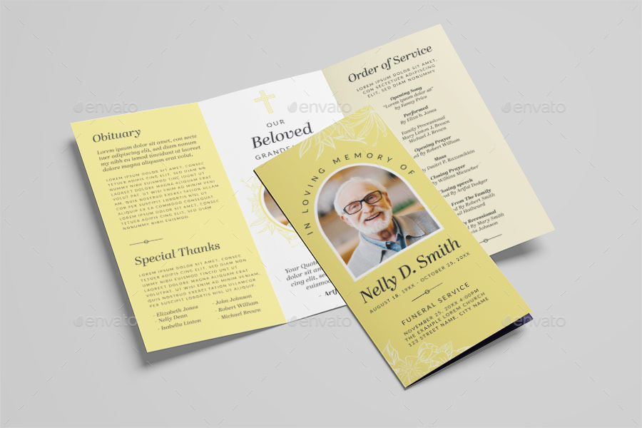 Yellow Funeral Program Template, Print Templates | GraphicRiver