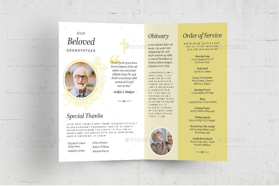 Yellow Funeral Program Template, Print Templates | GraphicRiver