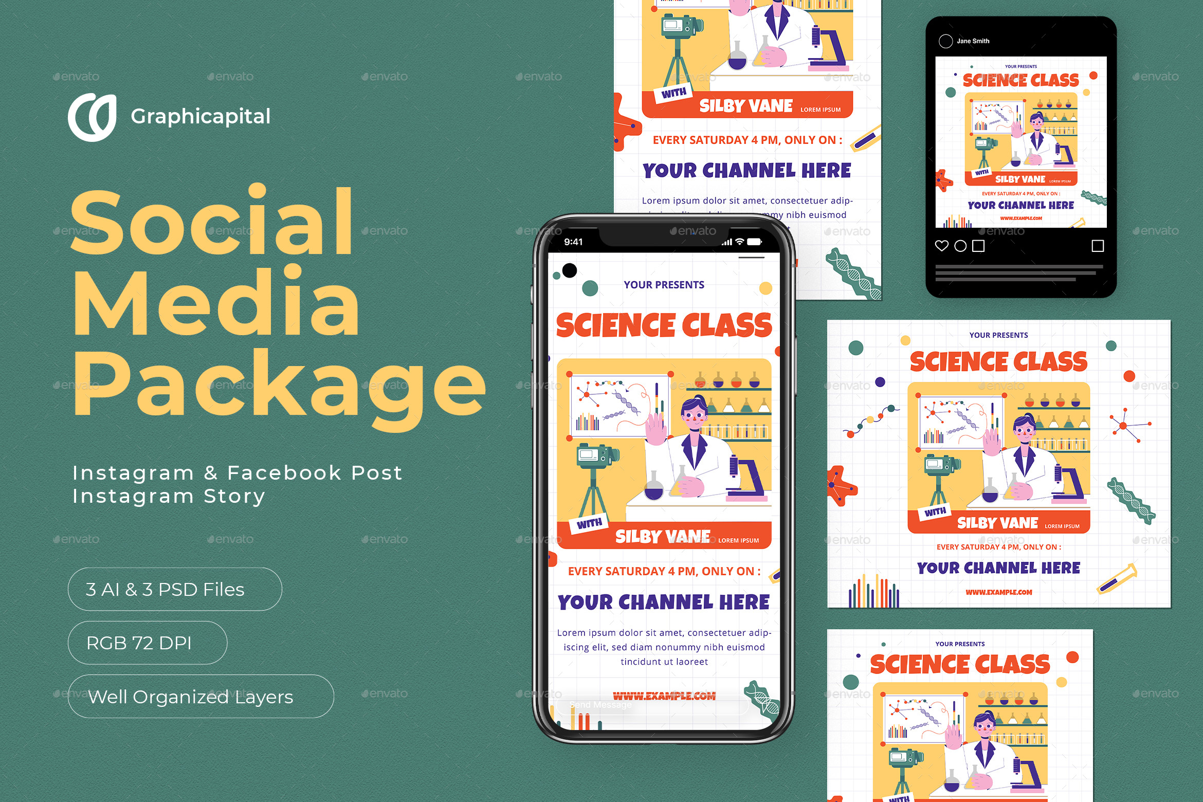 Science Class Social Media Package, Web Elements | GraphicRiver