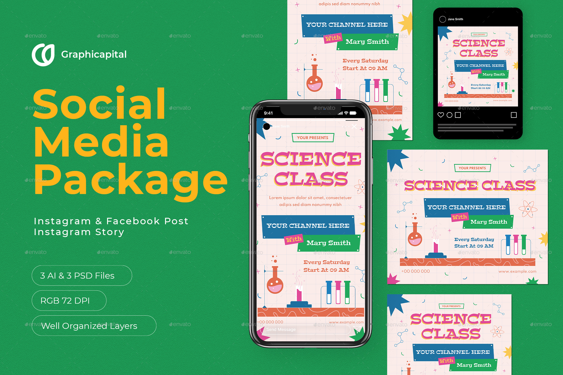 Science Class Social Media Package, Web Elements | GraphicRiver