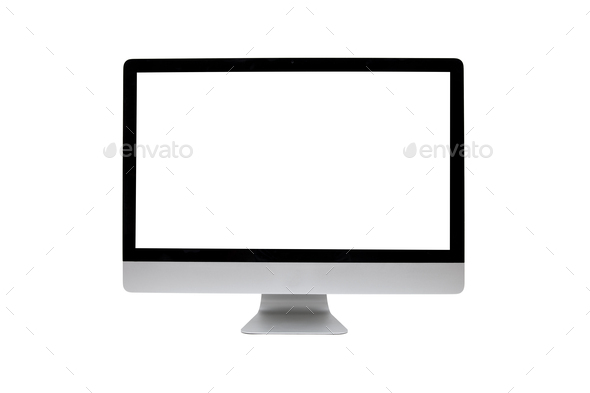 Computer monitors with blank white screen Isolated on white background ...