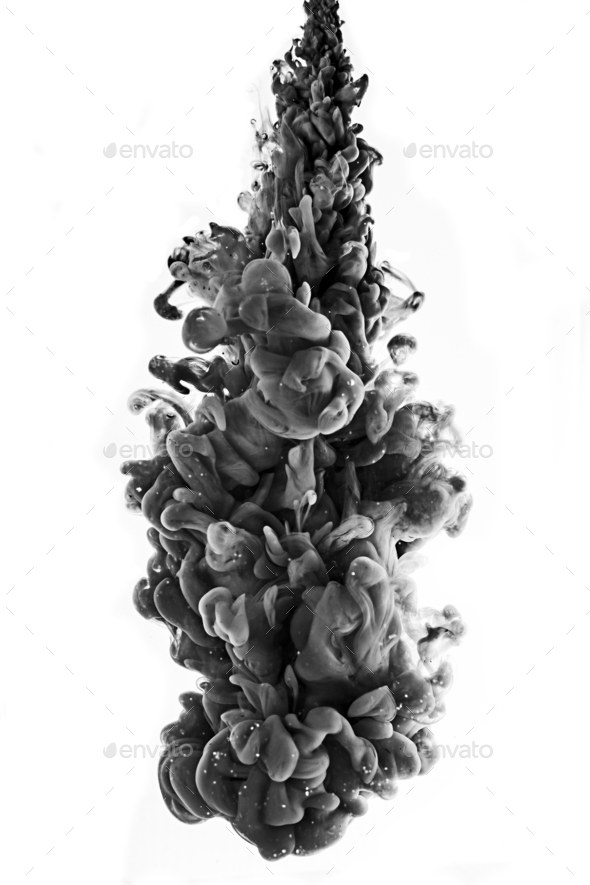 Black ink falling in the water on white background. Stock Photo by ...