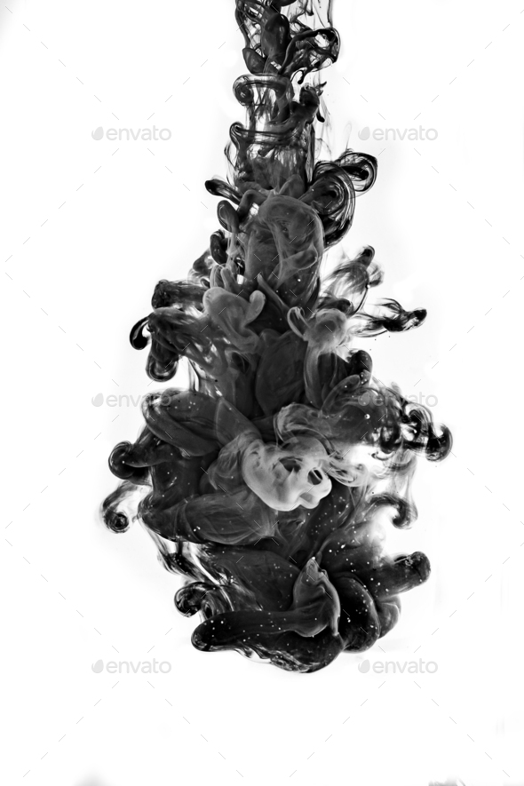 Black ink falling in the water on white background. Stock Photo by ...