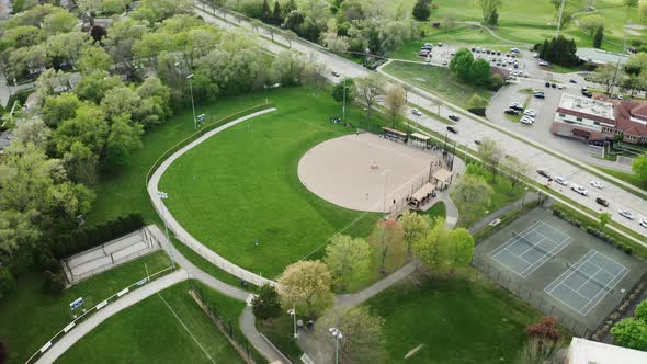 Aerial Drone View of Kids Play Baseball Field at Park on Sunny Day ...