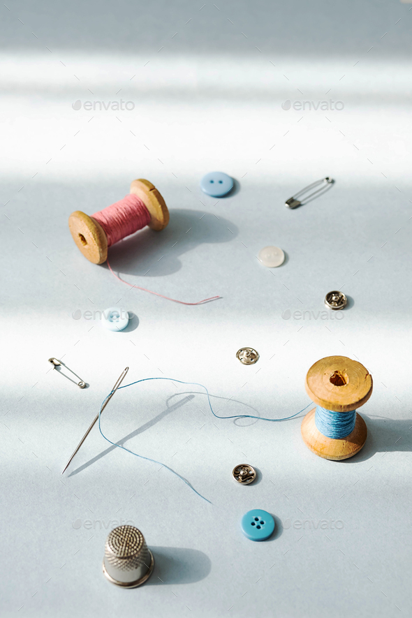 Threads and Different Tools for Sewing. Stock Photo by zhenny-zhenny