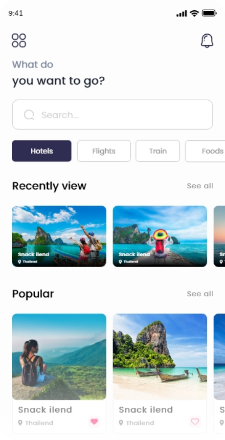 Flutter app ui -Travel app, Book your trip, Explore ride, Search ...
