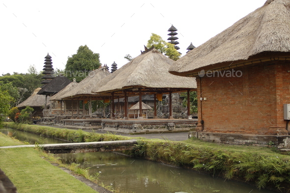 The beautiful buildings of the royal family temple in Bali separated by ...
