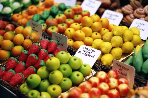 Precious fruits of colorful candies at the La Boqueria market in ...