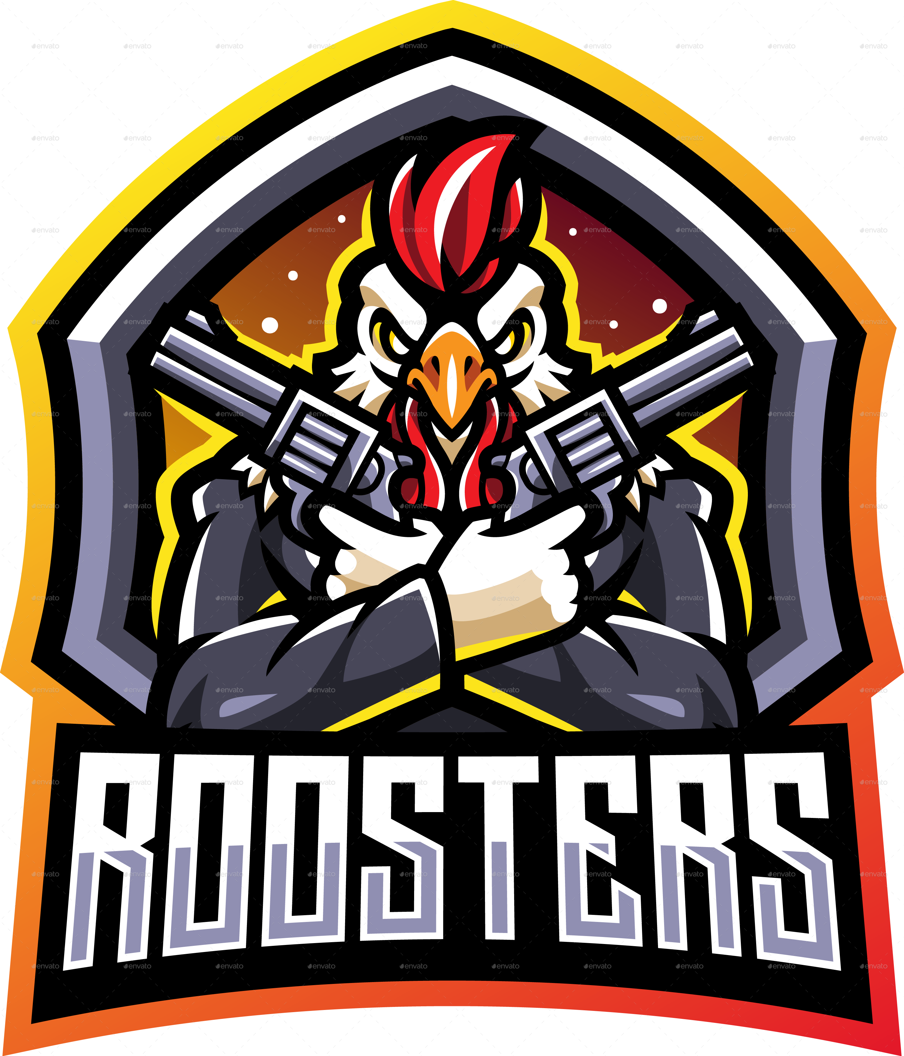 Rooster With Gun Mascot, Vectors | GraphicRiver