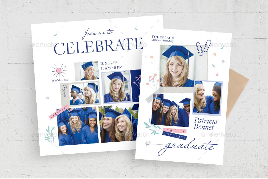 Graduation Photo Collage Postcard Flyer, Print Templates | GraphicRiver