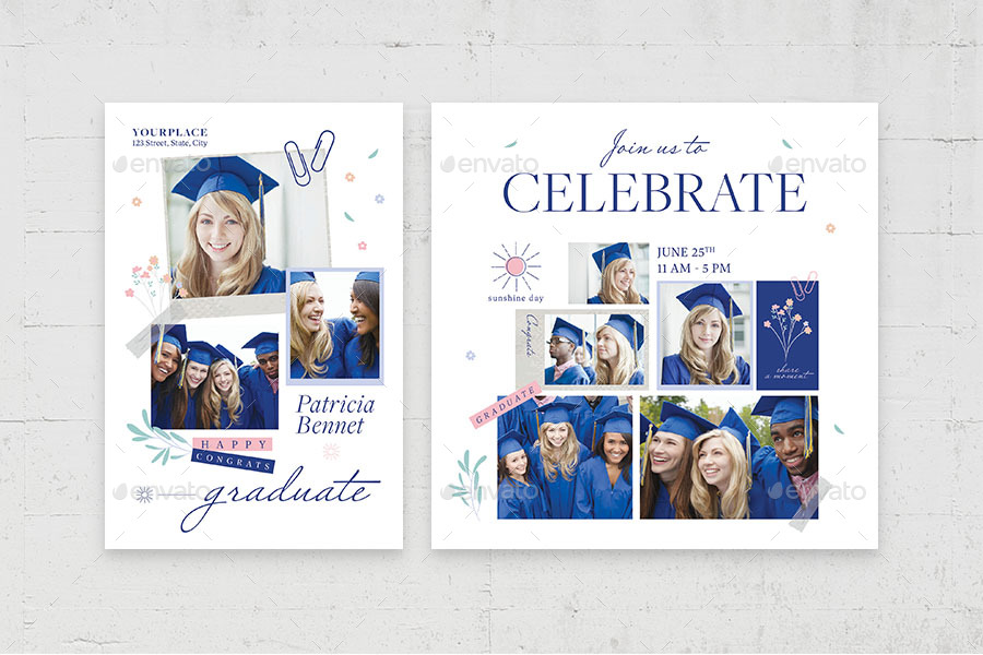 Graduation Photo Collage Postcard Flyer, Print Templates | GraphicRiver