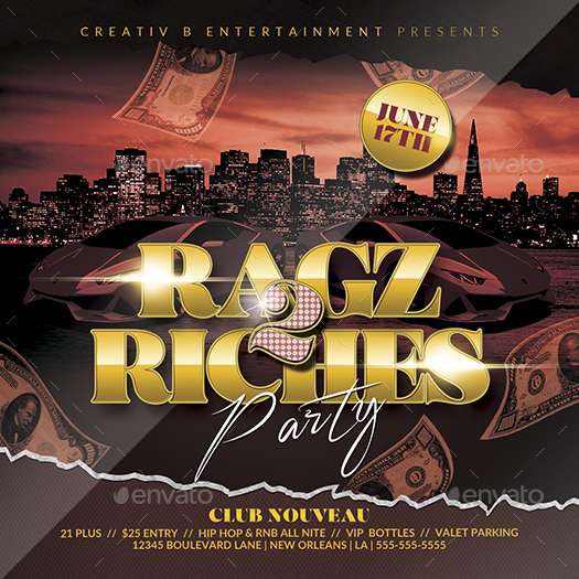 Ragz 2 Riches Party Flyer Templates, Print Templates | GraphicRiver