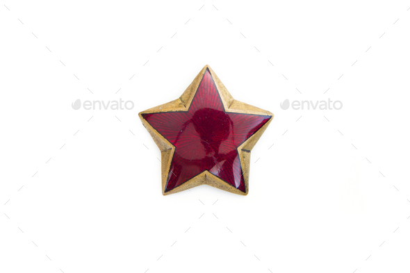 Old red star from military cap isolated on the white background Stock ...