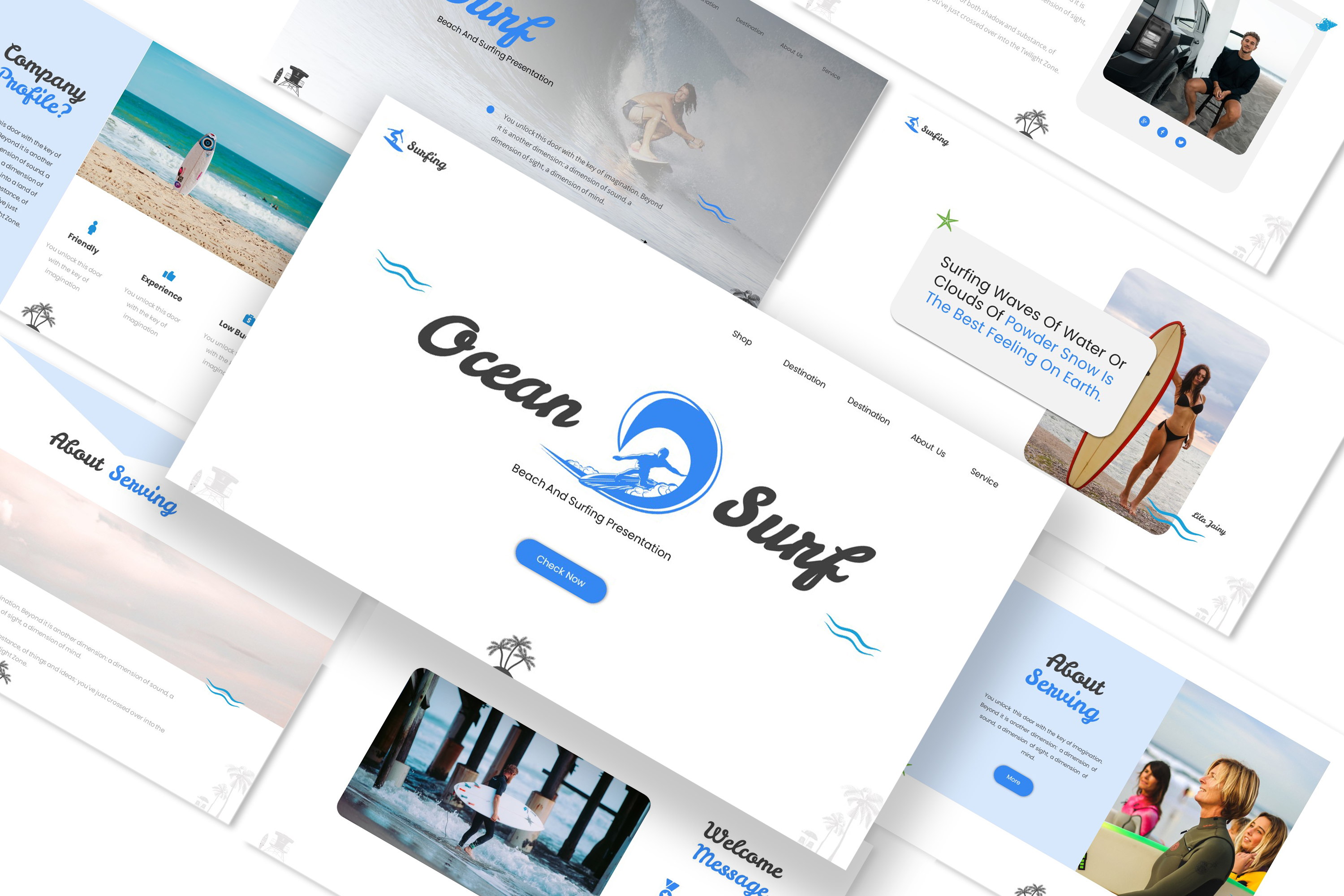Ocean & Surfing Google Slides Presentation, Presentation Templates