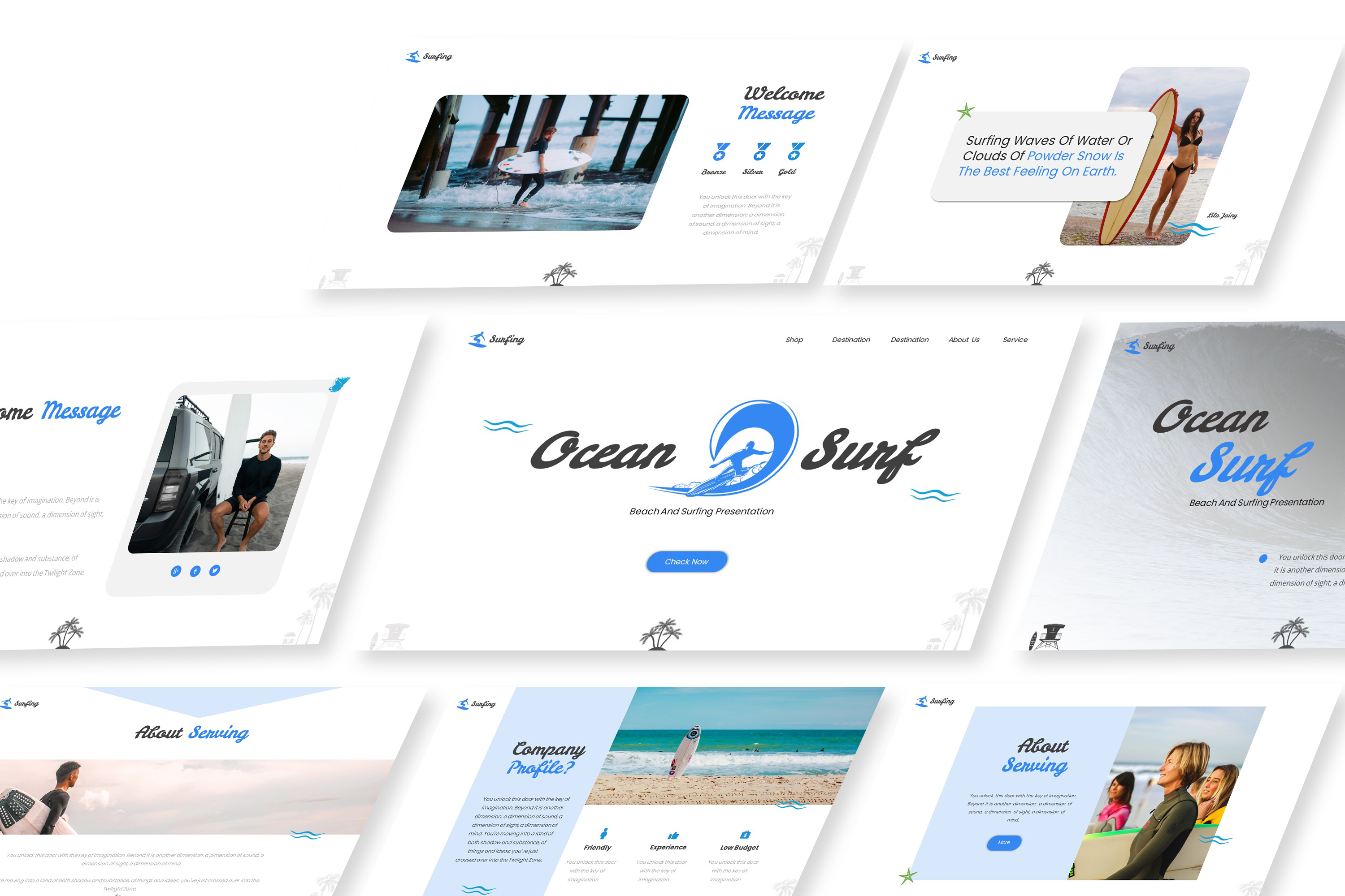 Ocean & Surfing Google Slides Presentation, Presentation Templates