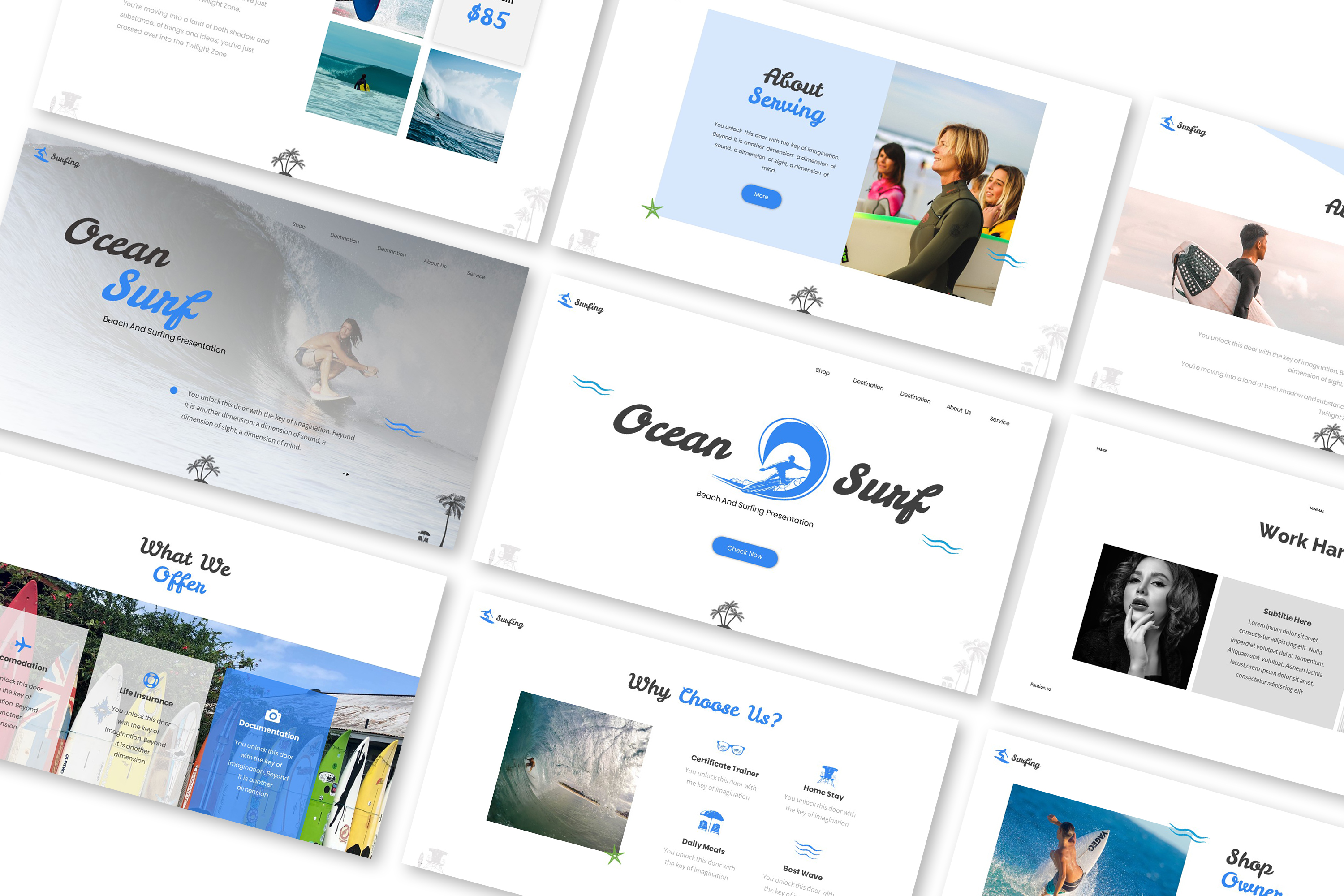 Ocean & Surfing Google Slides Presentation, Presentation Templates