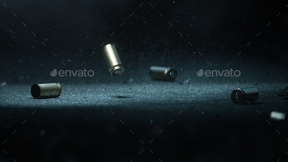 Bullet shells ground. Cases of bullets lying on the floor of asphalt ...