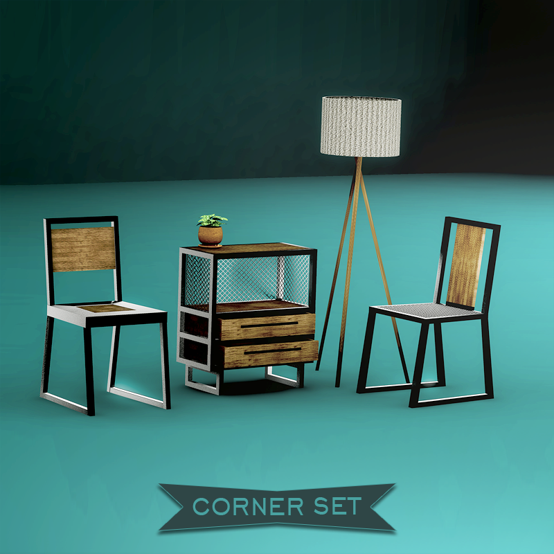 Interior corner set industrial design Low-poly 3D model by dodsmotion