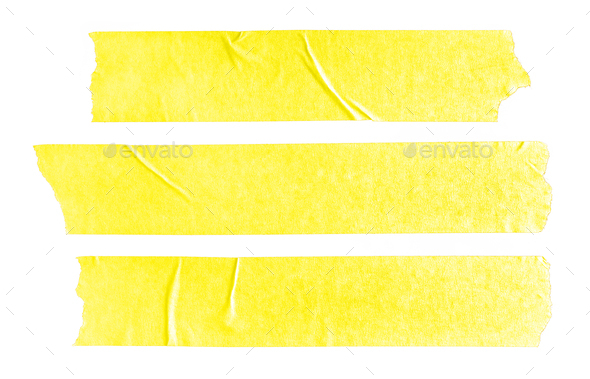 Set of three yellow blank paper tape stickers isolated Stock Photo by ...