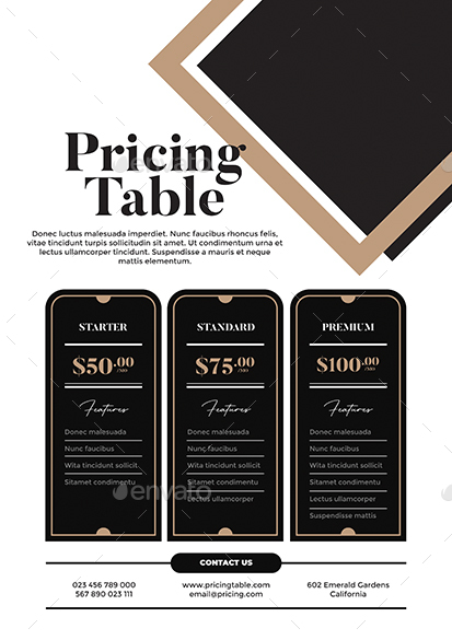 Pricing Table, Print Templates | GraphicRiver