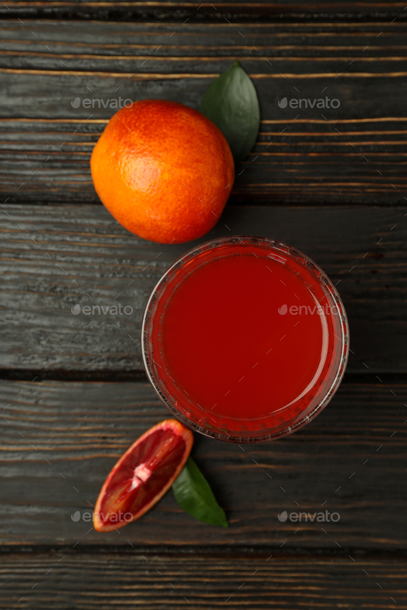 Concept of fresh drink with red orange juice, top view Stock Photo by ...